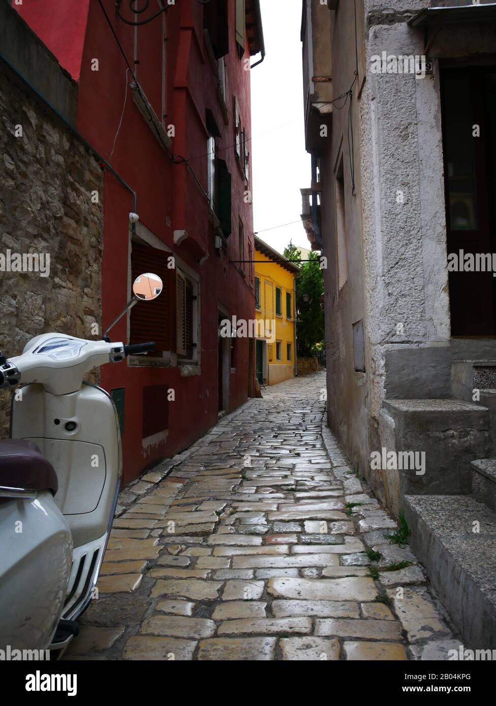 Rovinj, Croatia: A scooter in one of the many alleys in the historic ...