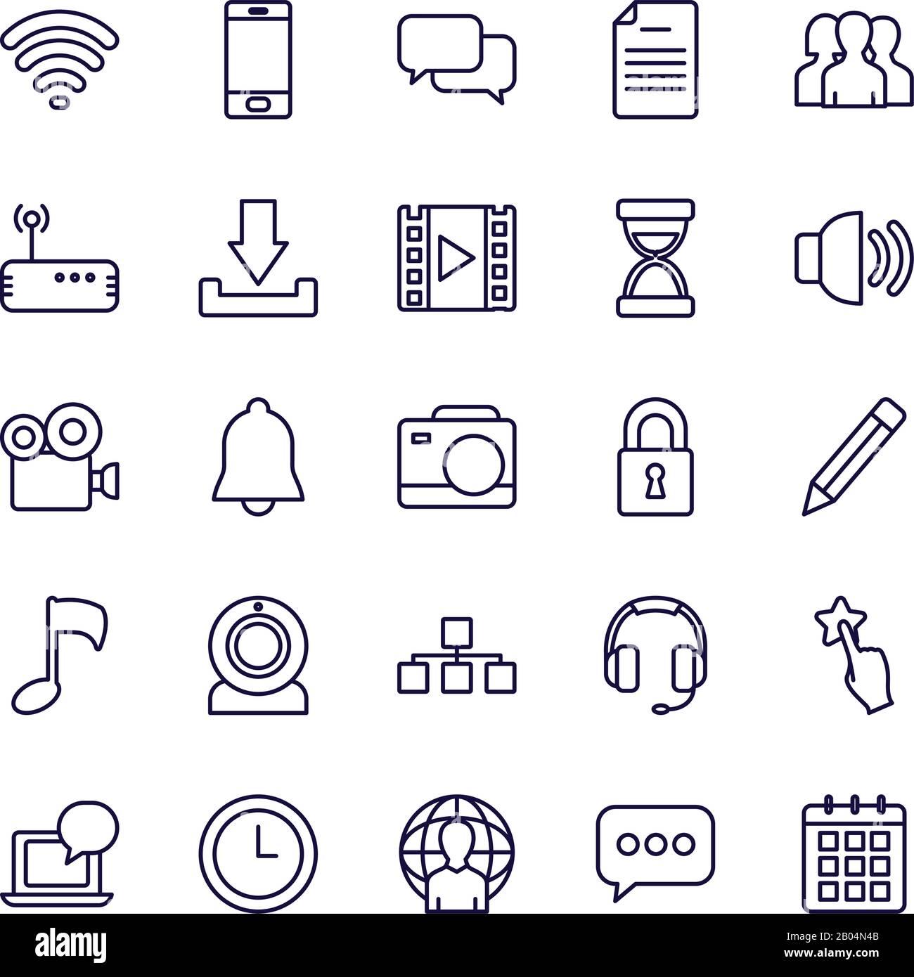 line style icon set design, Social media multimedia communication ...