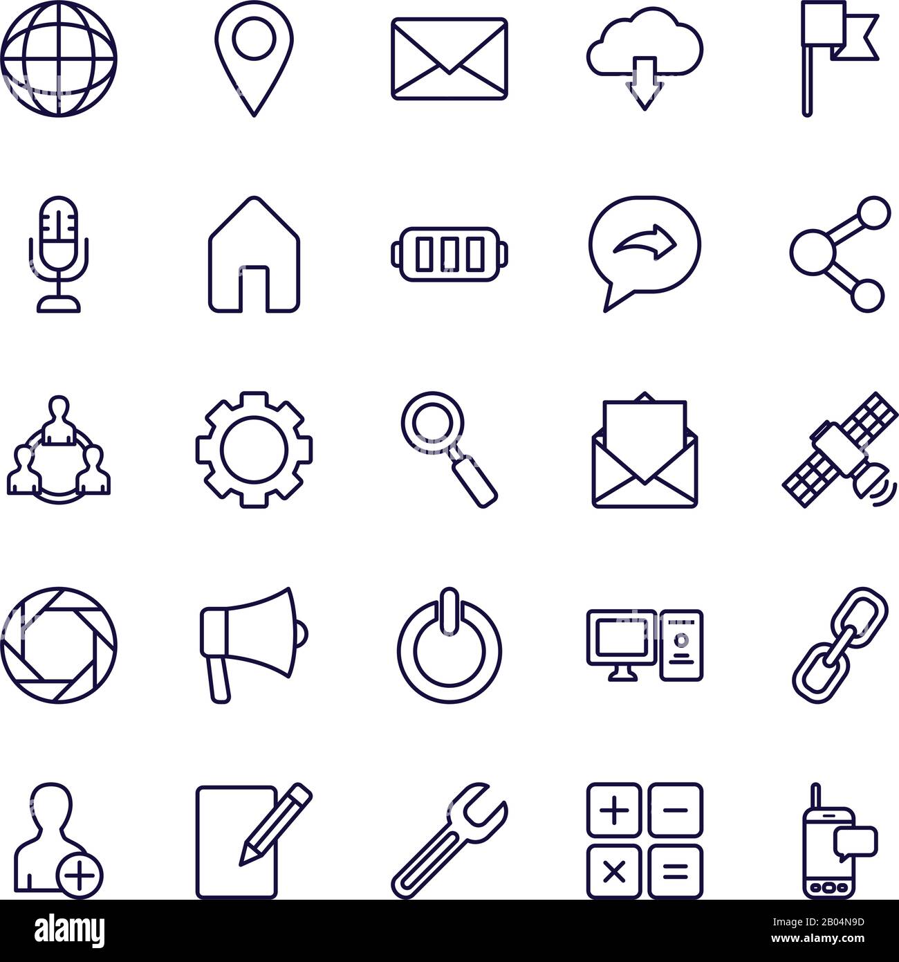line style icon set design, Social media multimedia communication ...