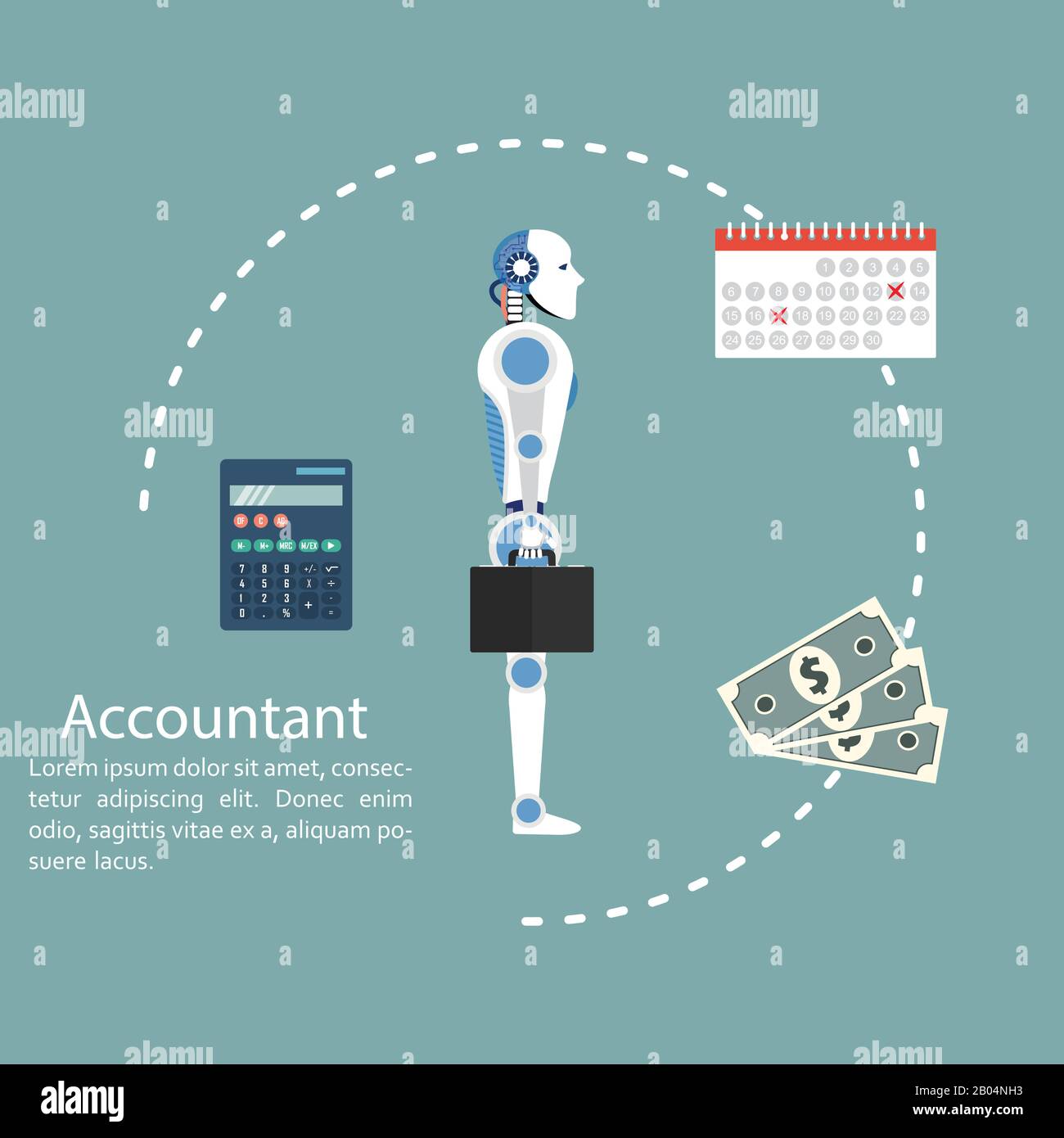 Cyborg accountant. Concept of calculation and accounting. Vector ...