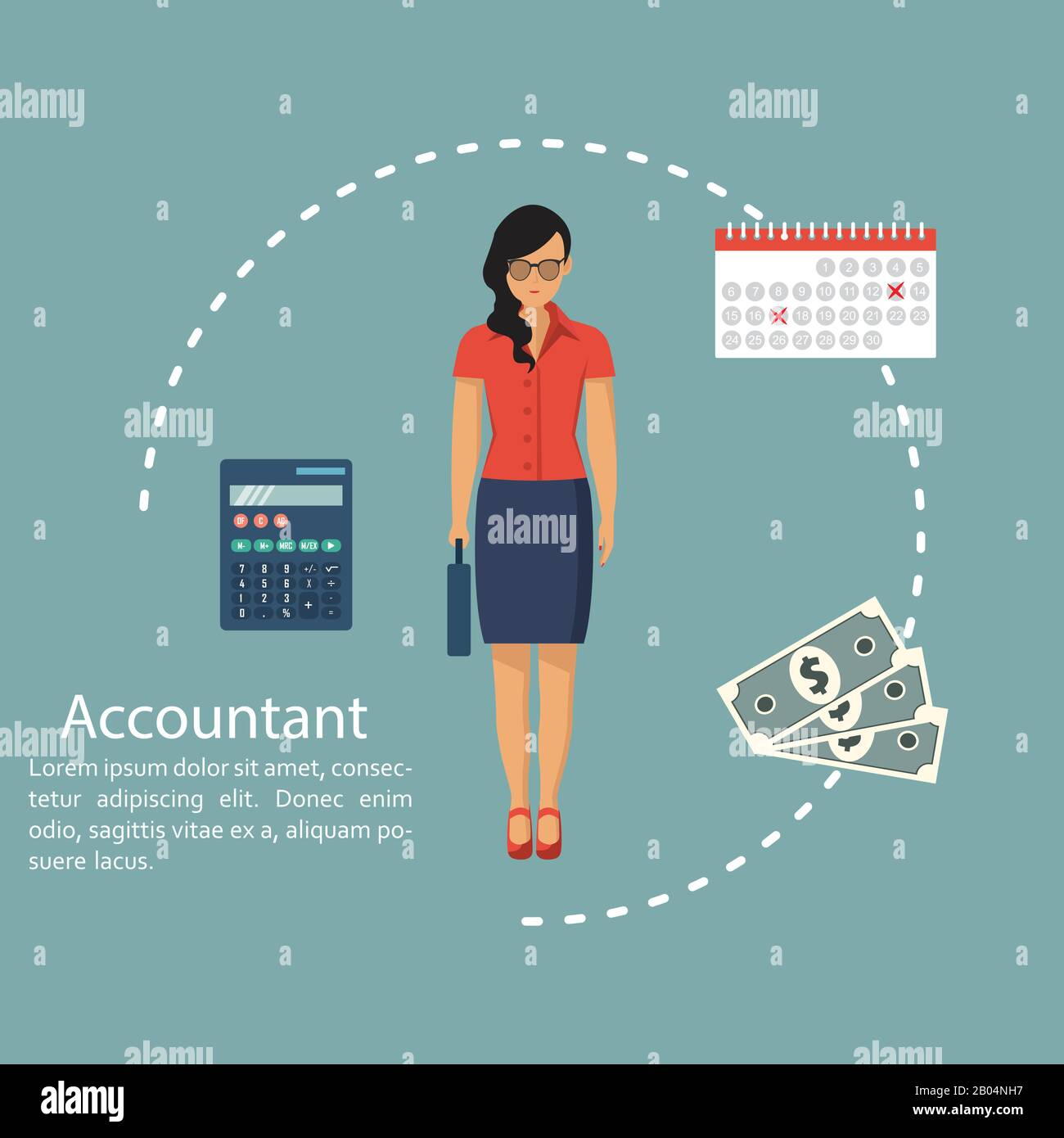 Businesswoman accountant. Concept of calculation and accounting. Vector ...