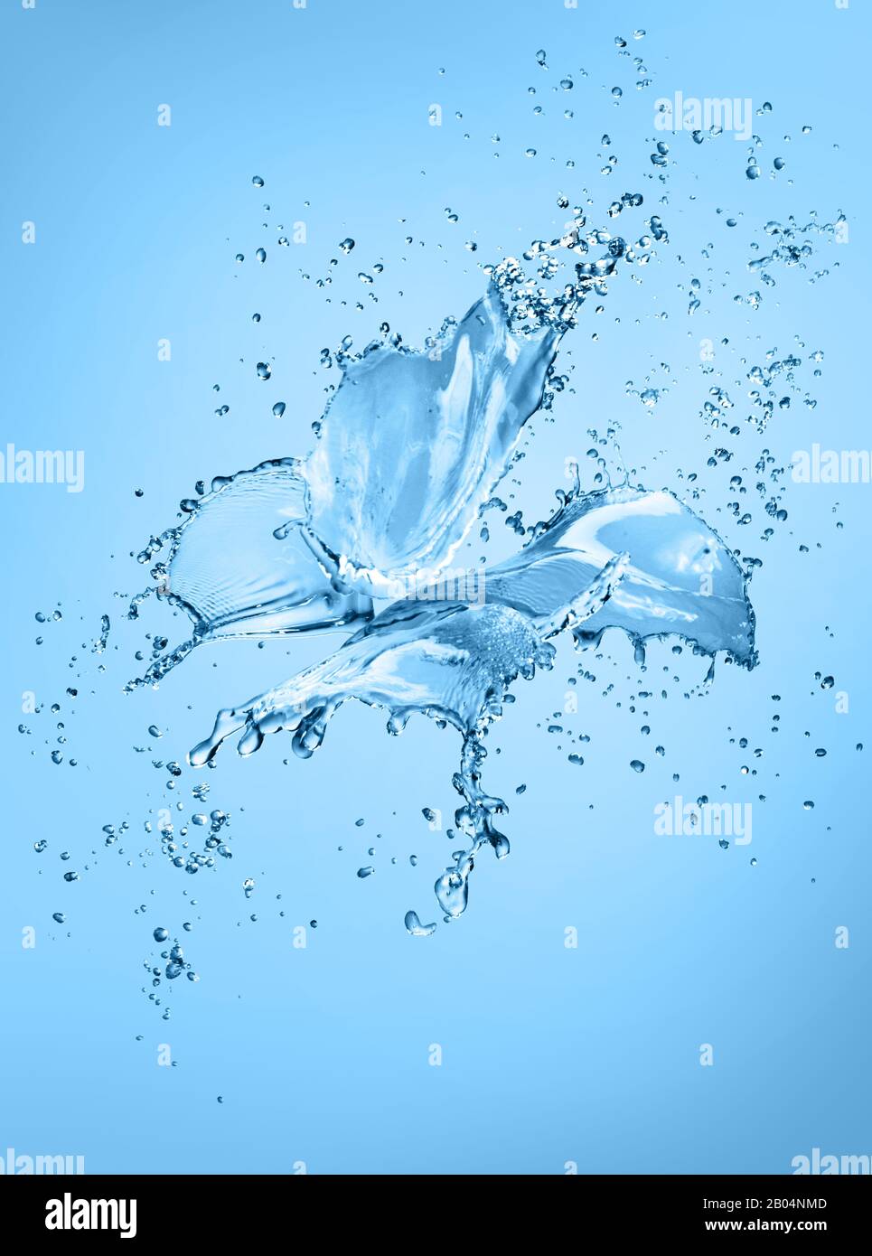 realistic butterfly made of water splashes and drops isolated on blue ...
