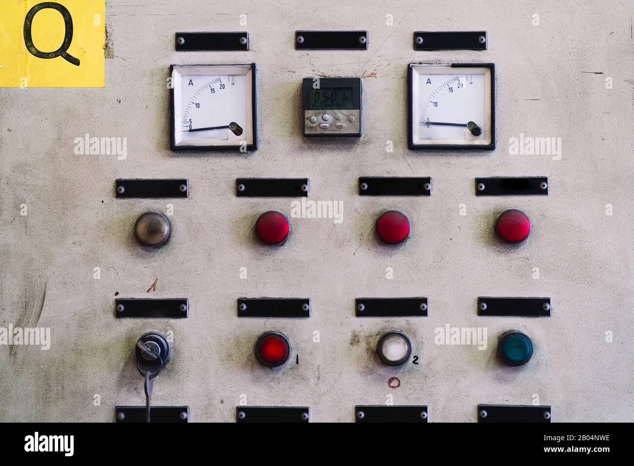 Control panel industrial machine with push-buttons and ammeters and ...