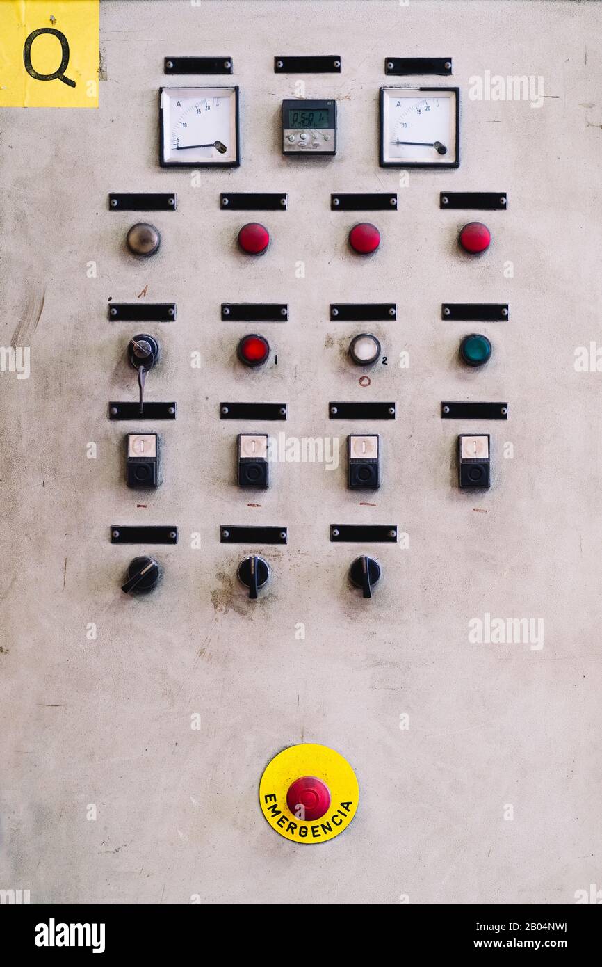 Control panel industrial machine with push-buttons and ammeters and ...