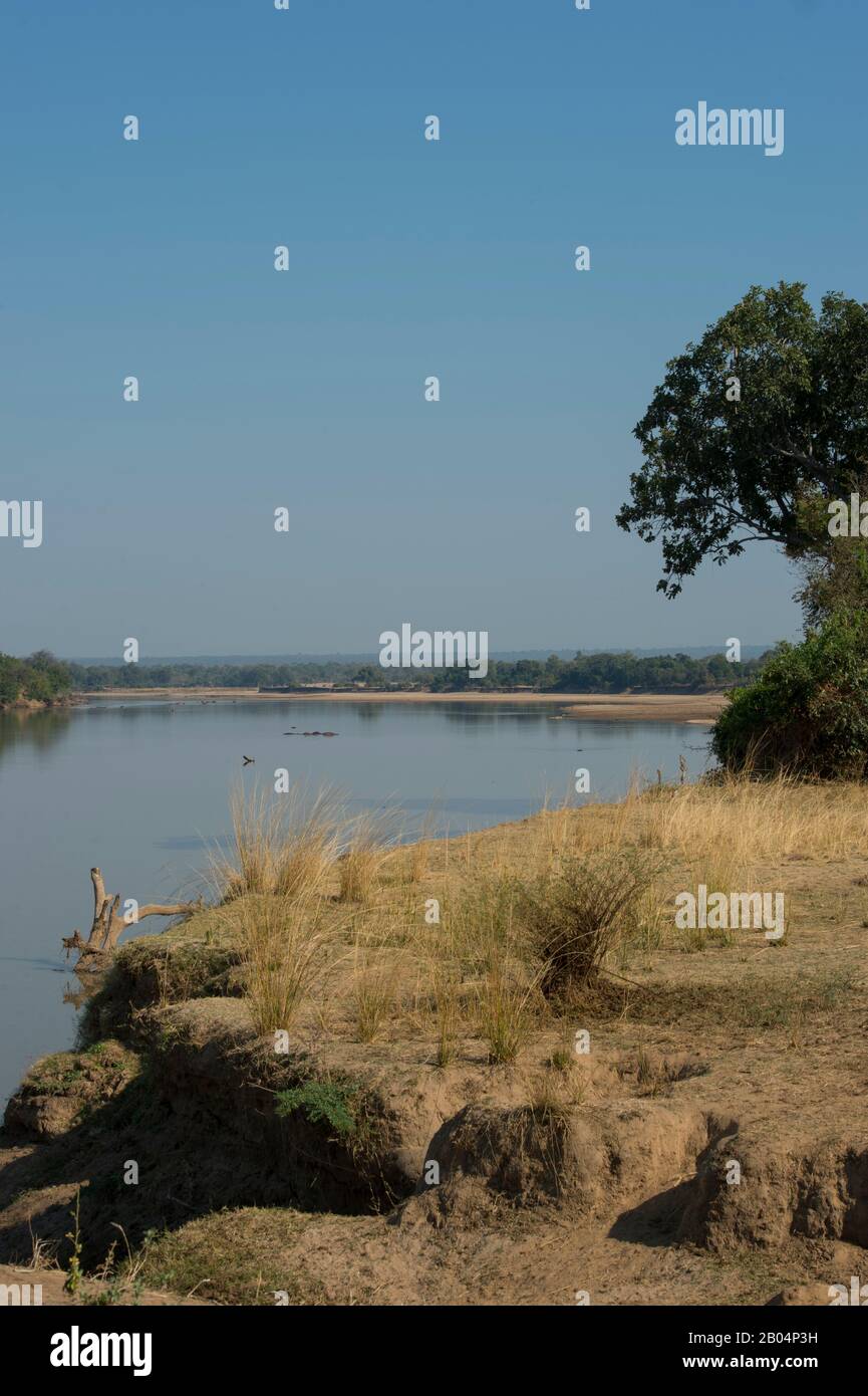 View of Luangwa River in South Luangwa National Park in eastern Zambia ...