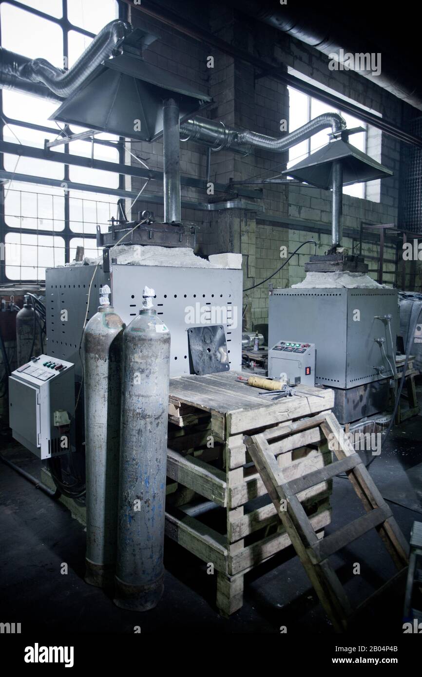 empty industrial background -l factory interior with equipment and ...