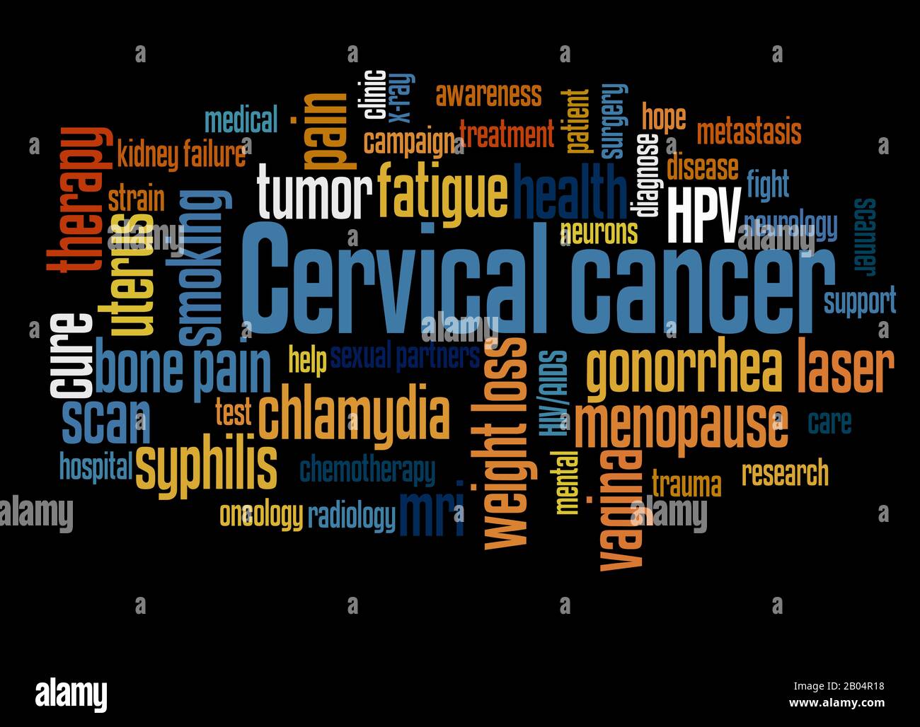 Cervical cancer word cloud concept on black background Stock Photo - Alamy