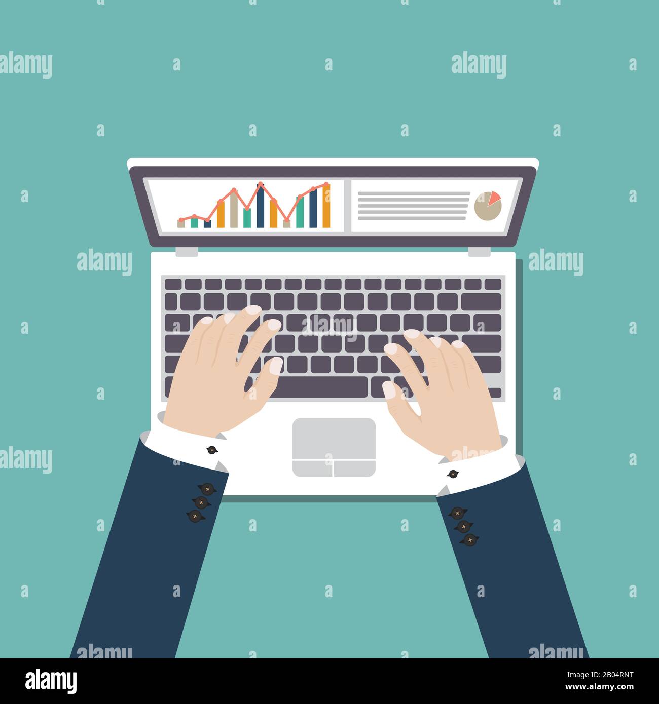 Man hands on the laptop keyboard vector illustration in flat design ...