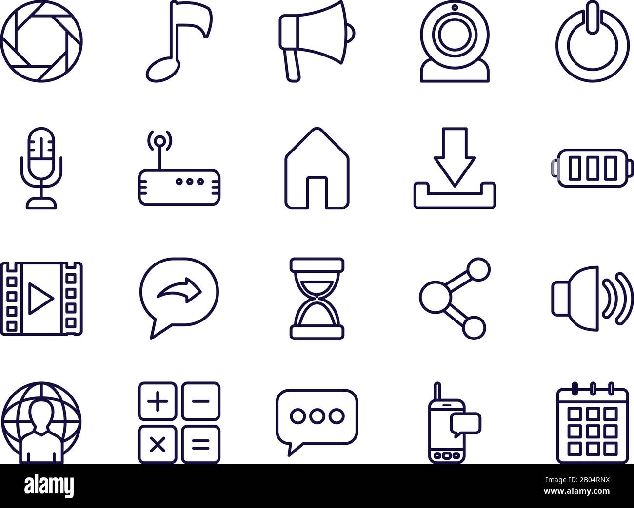 line style icon set design, Social media multimedia communication ...
