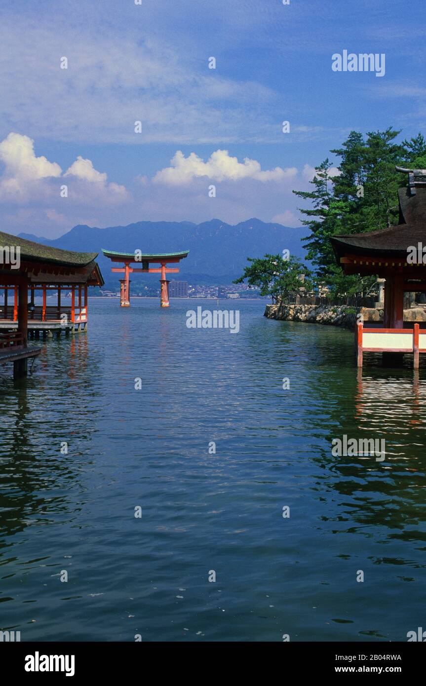 The Itsukushima Shrine and its floating tori gate is a Shinto shrine on ...
