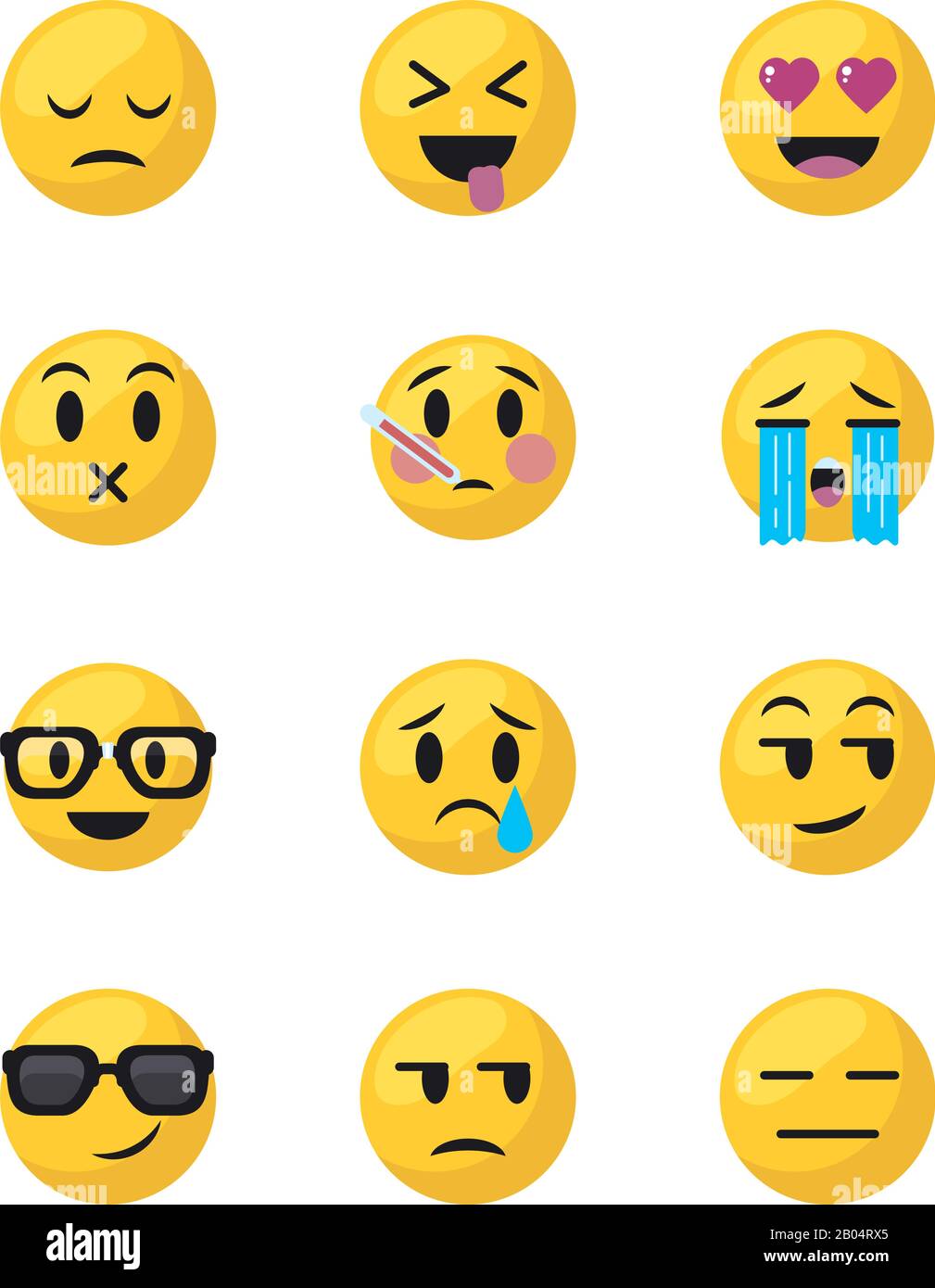 Emojis faces flat style icon set design, Cartoon expression cute ...