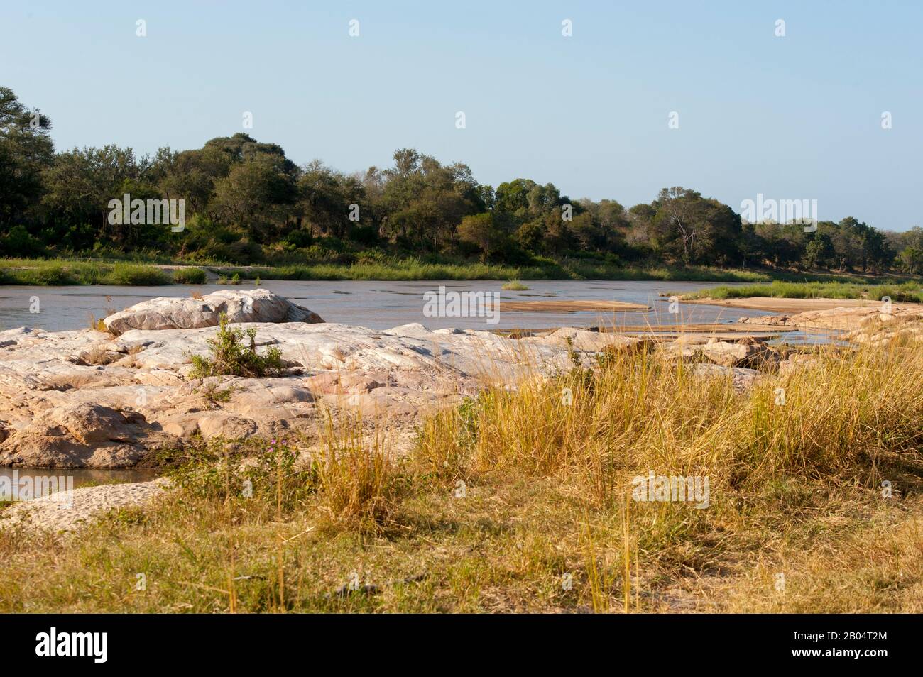 View of the Sand River in the Sabi Sands Game Reserve adjacent to the ...