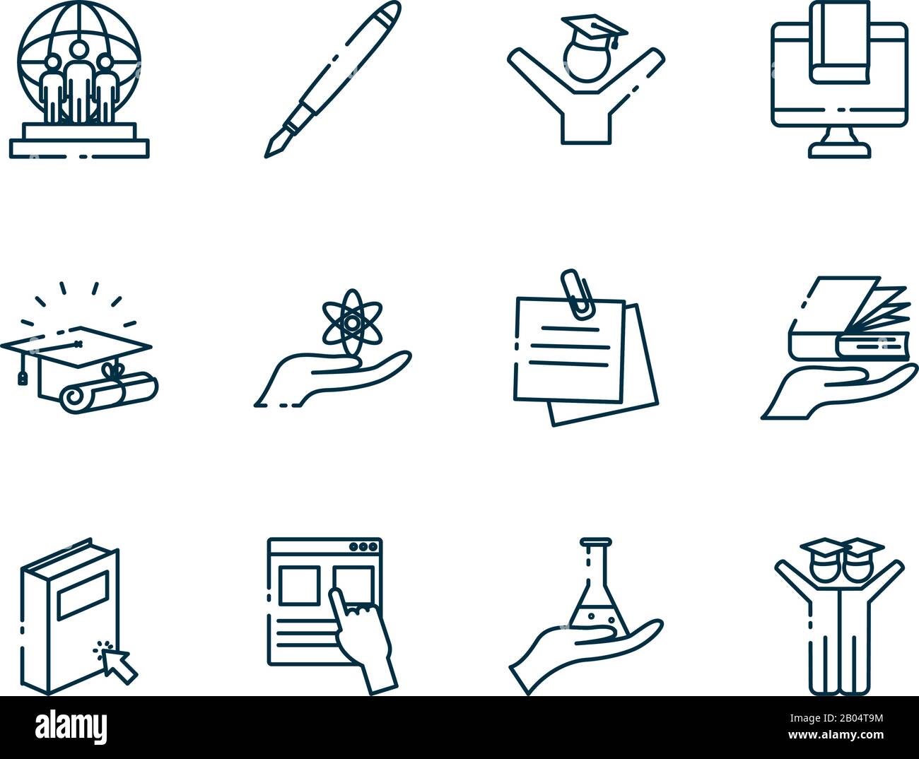 Line style icon set design, Eduaction school university class lesson ...