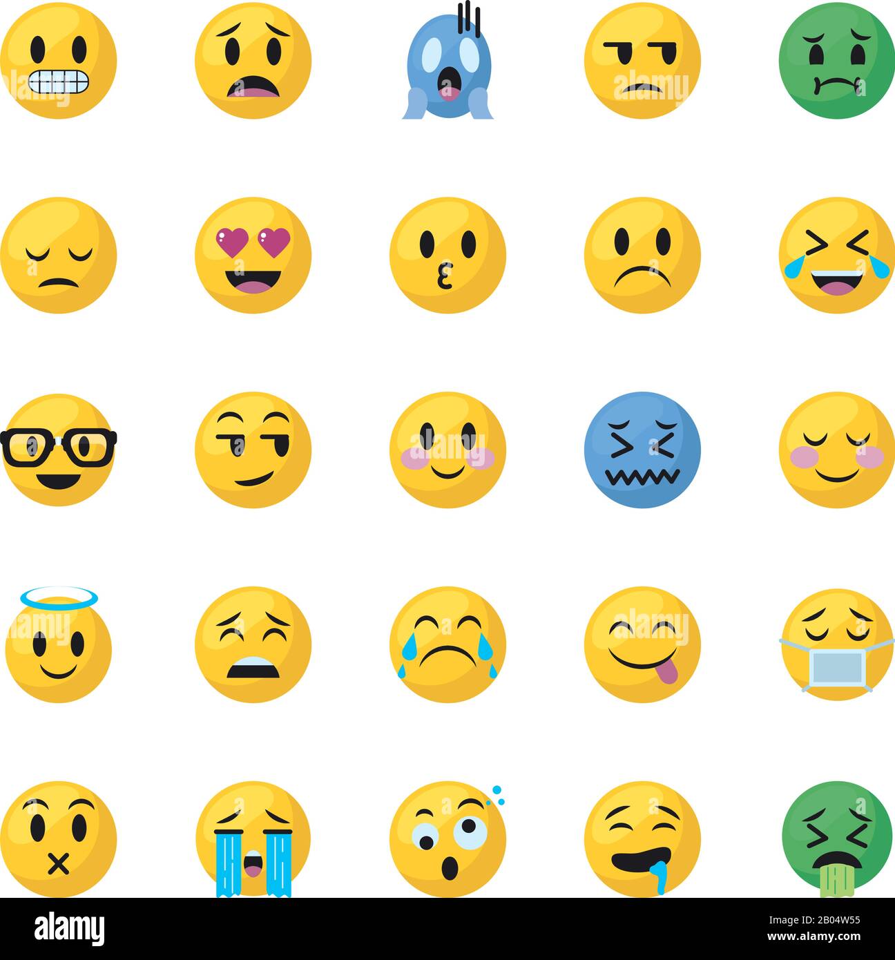 Emojis faces flat style icon set design, Cartoon expression cute ...