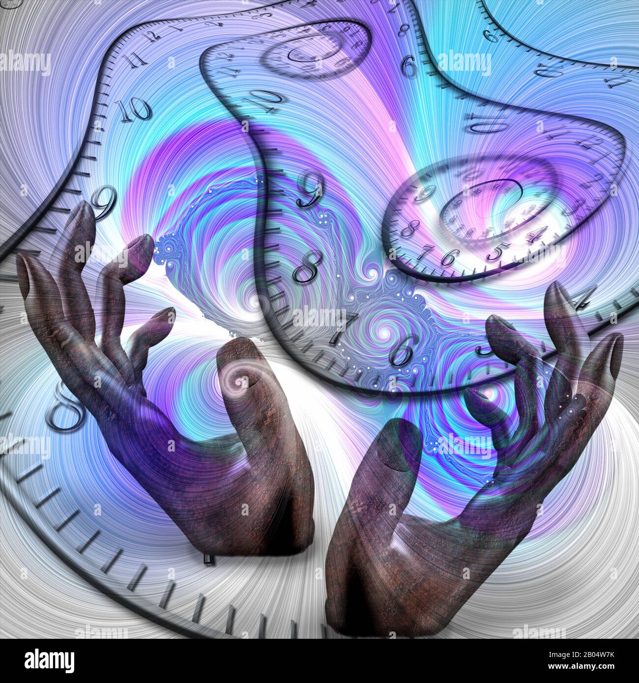 Manipulation of time. Human hands and time spirals Stock Photo - Alamy
