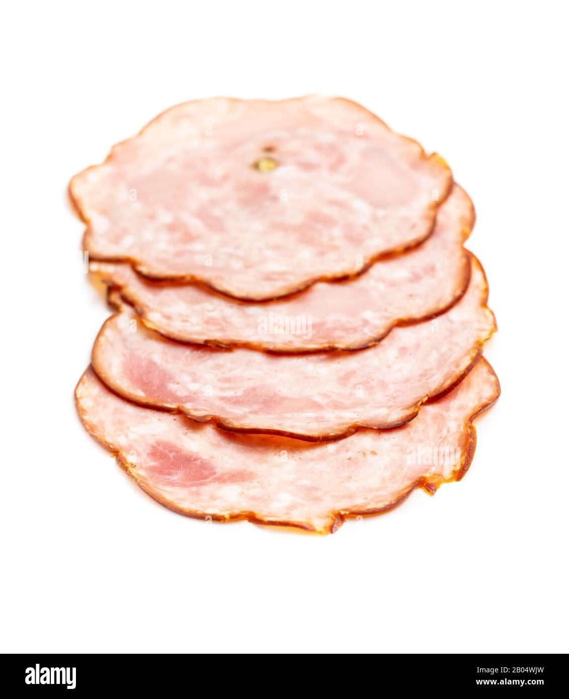 Sliced salami sausage. Smoked ham isolated on white background Stock ...
