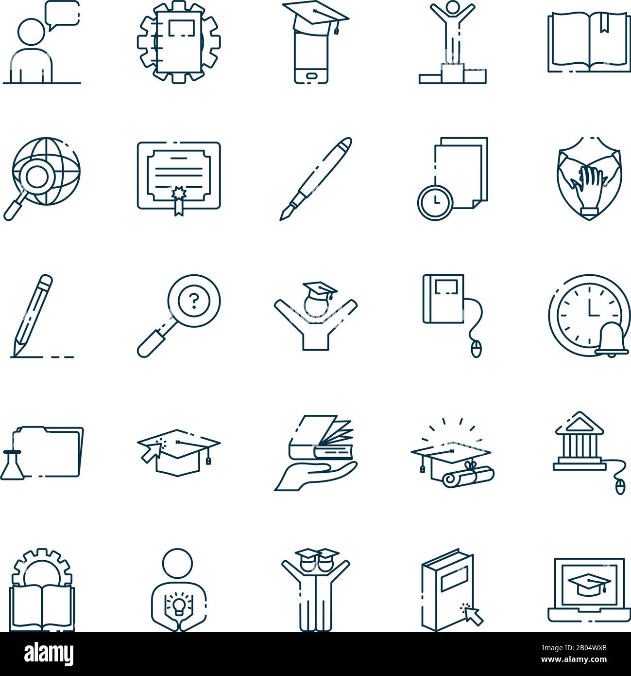 Line style icon set design, Eduaction school university class lesson ...