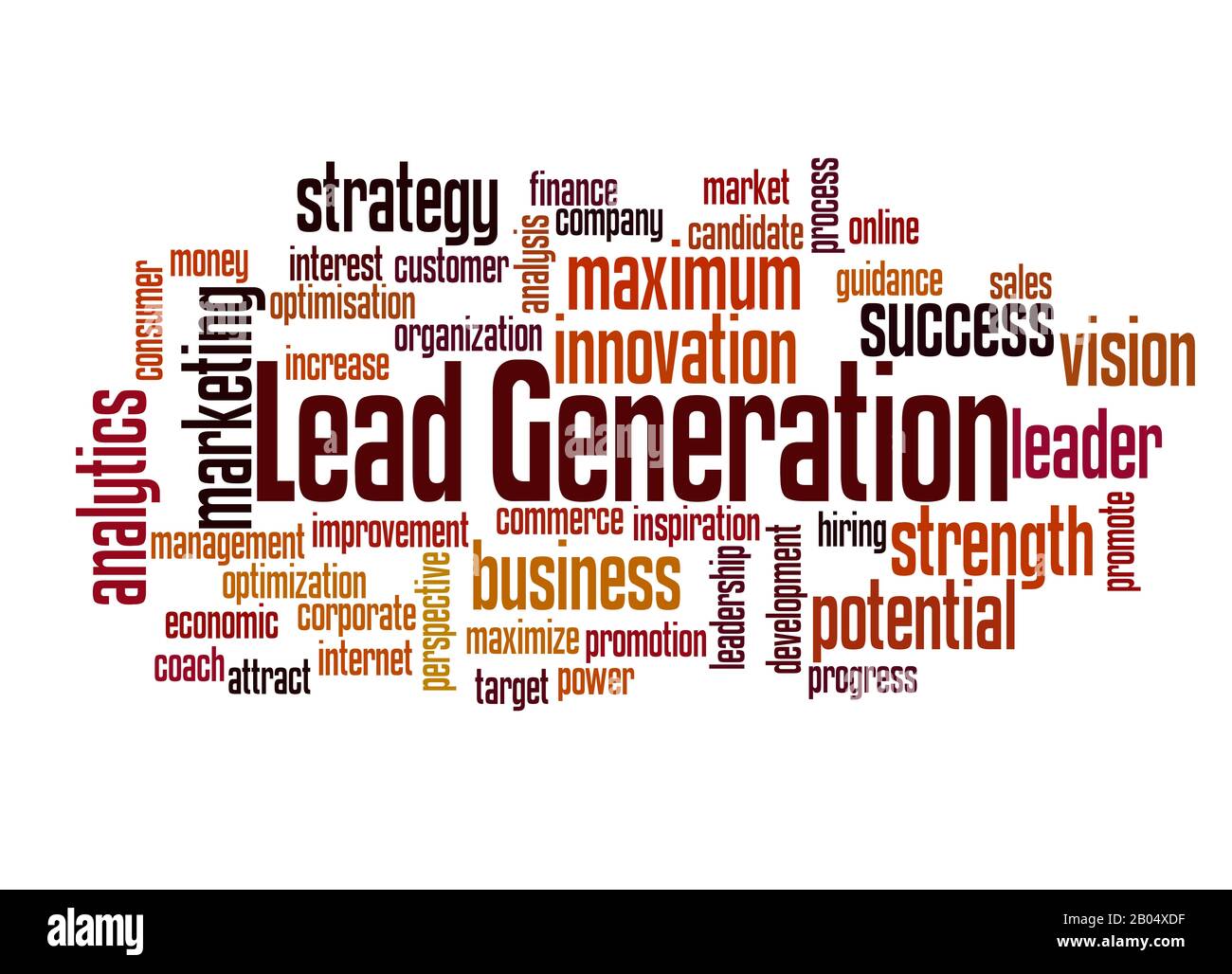 Lead generation word cloud concept on white background Stock Photo - Alamy