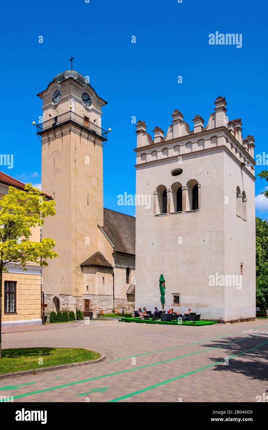 Poprad, Presov region / Slovakia - 2019/06/28: Bell tower of gothic St ...