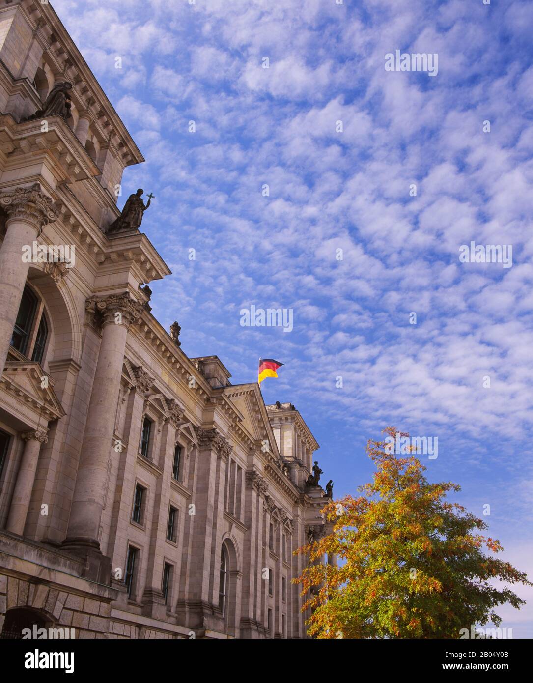 German flag on the top of a building, The Reichstag, Berlin, Germany ...