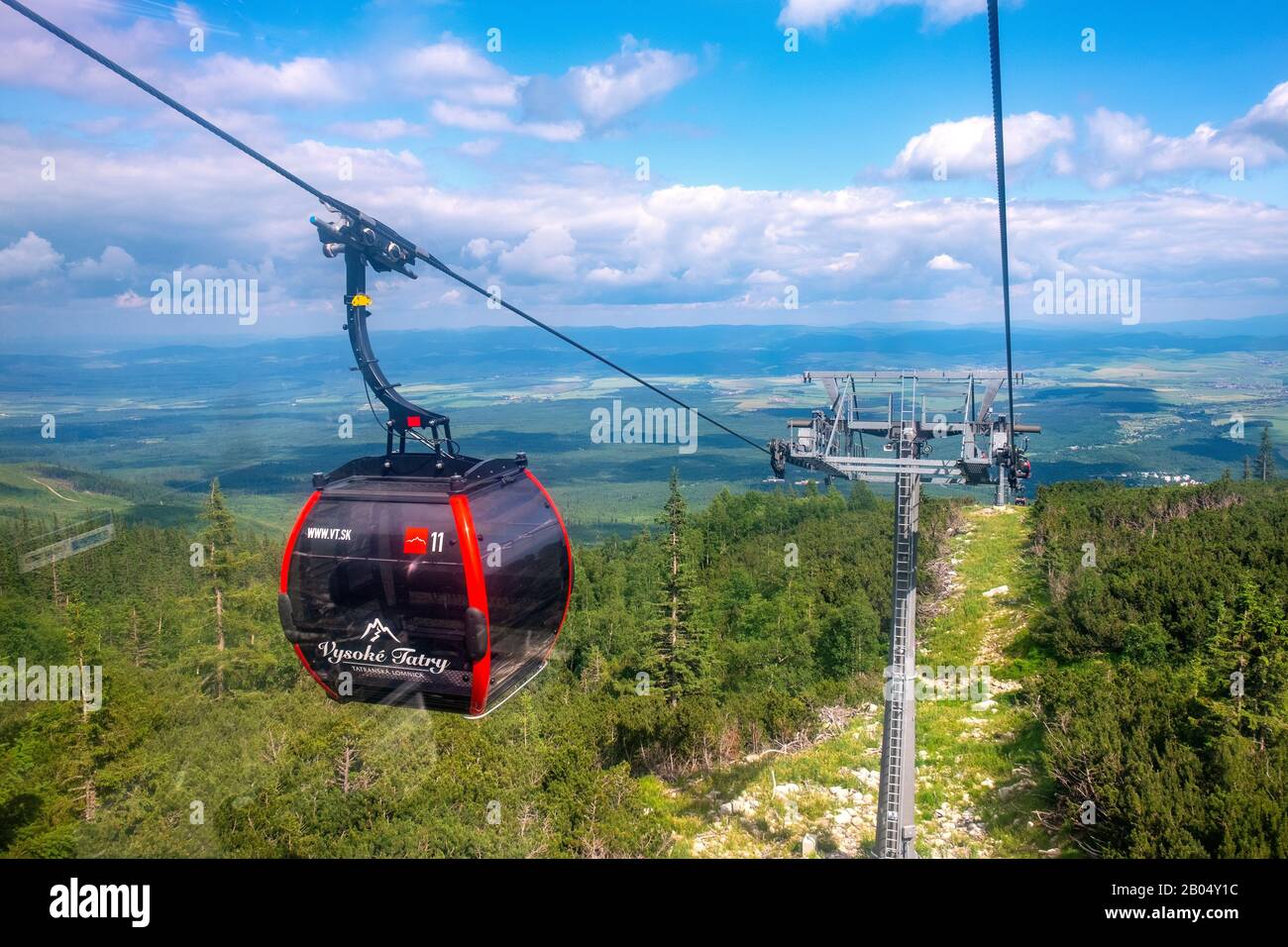 Tatranska Lomnica, Tatra Mountains / Slovakia - 2019/06/28: Cable car ...
