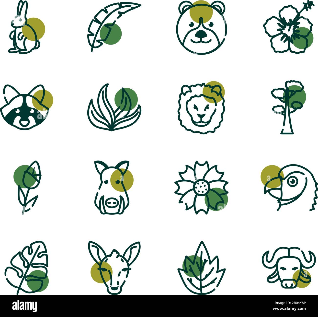 Half line half color style icon set design, Biodiversity animals life ...
