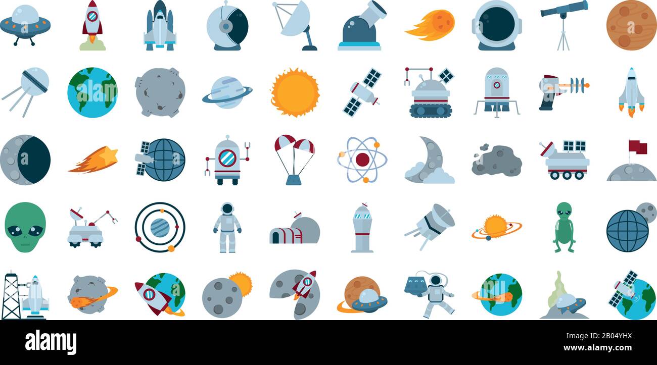 Rocket flat style icon of Space futuristic cosmos outside universe ...