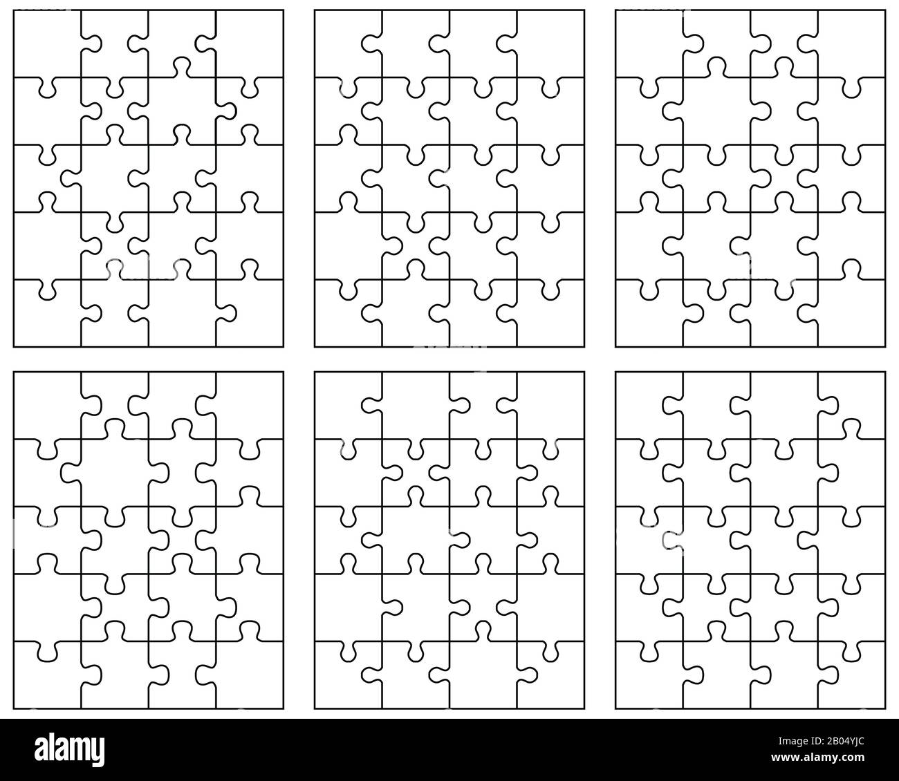 Illustration of six different white puzzles, separate pieces ...