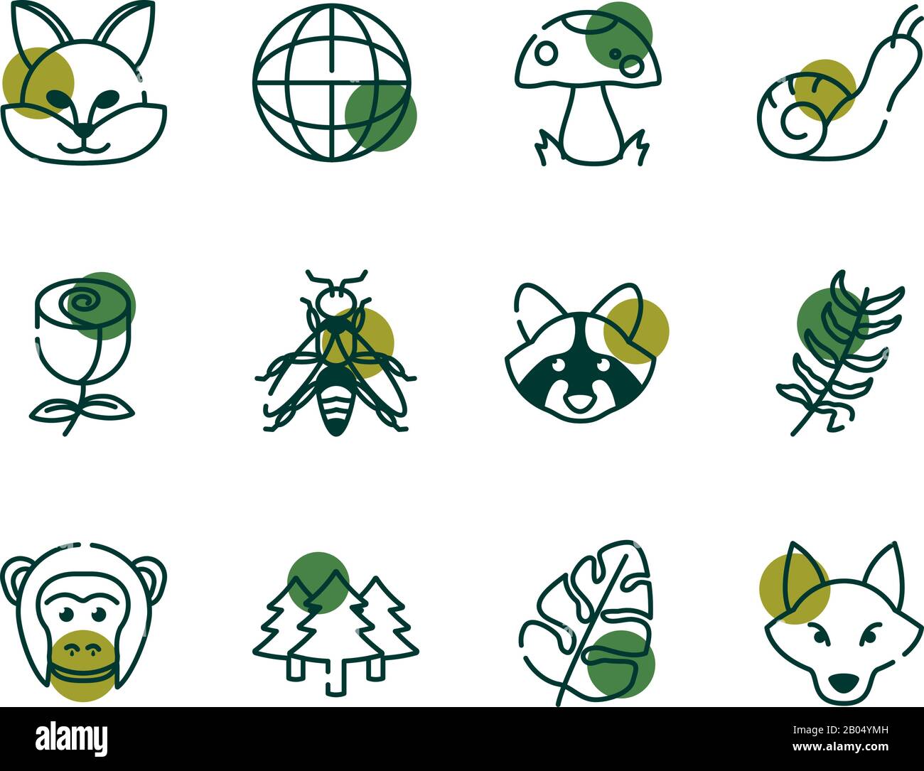 Half line half color style icon set design, Biodiversity animals life ...