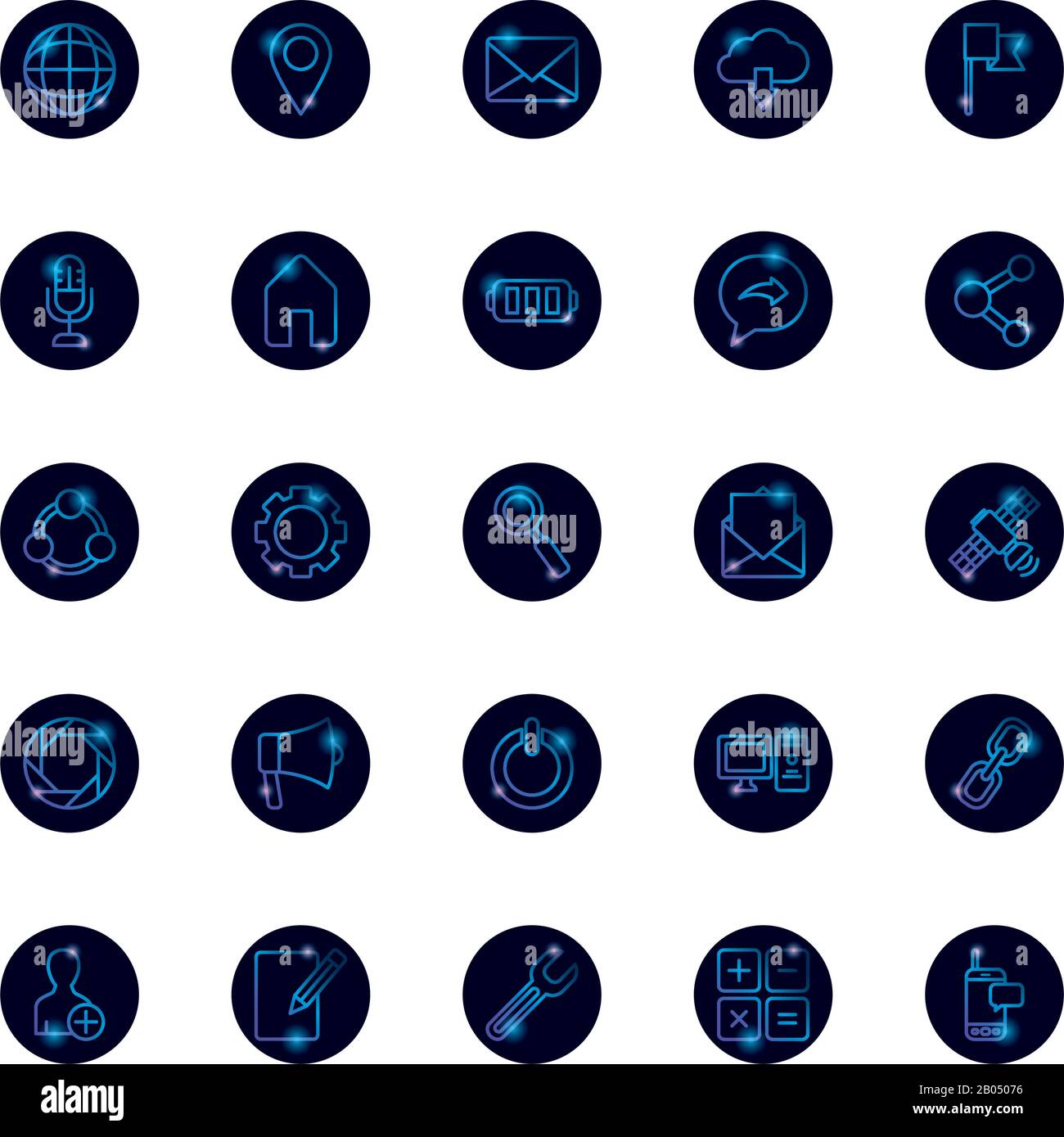 Gradient style icon set design, Social media multimedia communication ...