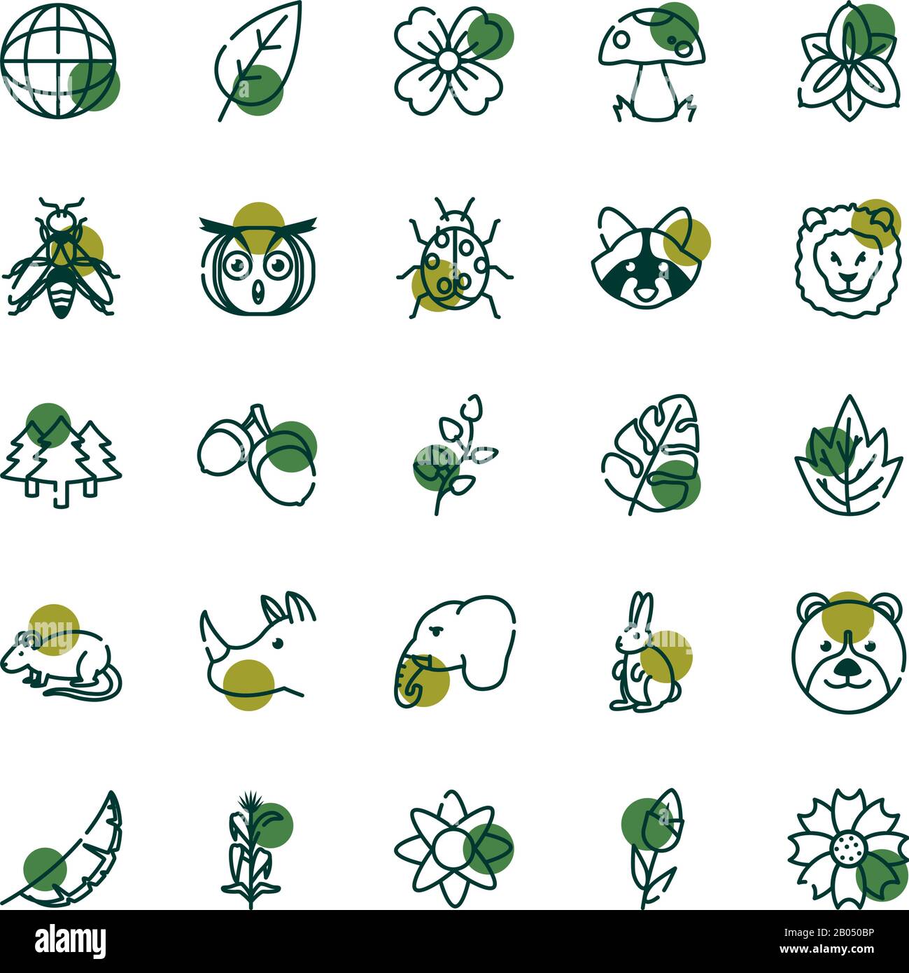 Half line half color style icon set design, Biodiversity animals life ...
