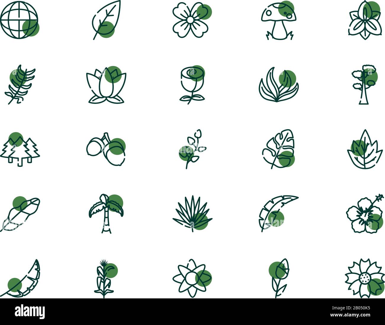 Half line half color style icon set design, Biodiversity leaves flowers ...