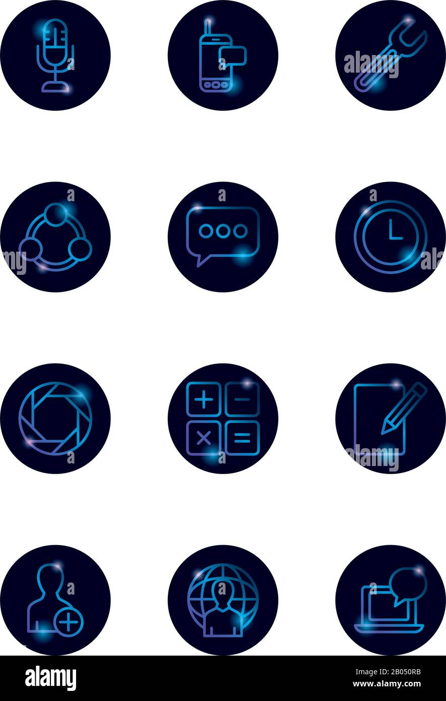 Gradient style icon set design, Social media multimedia communication ...