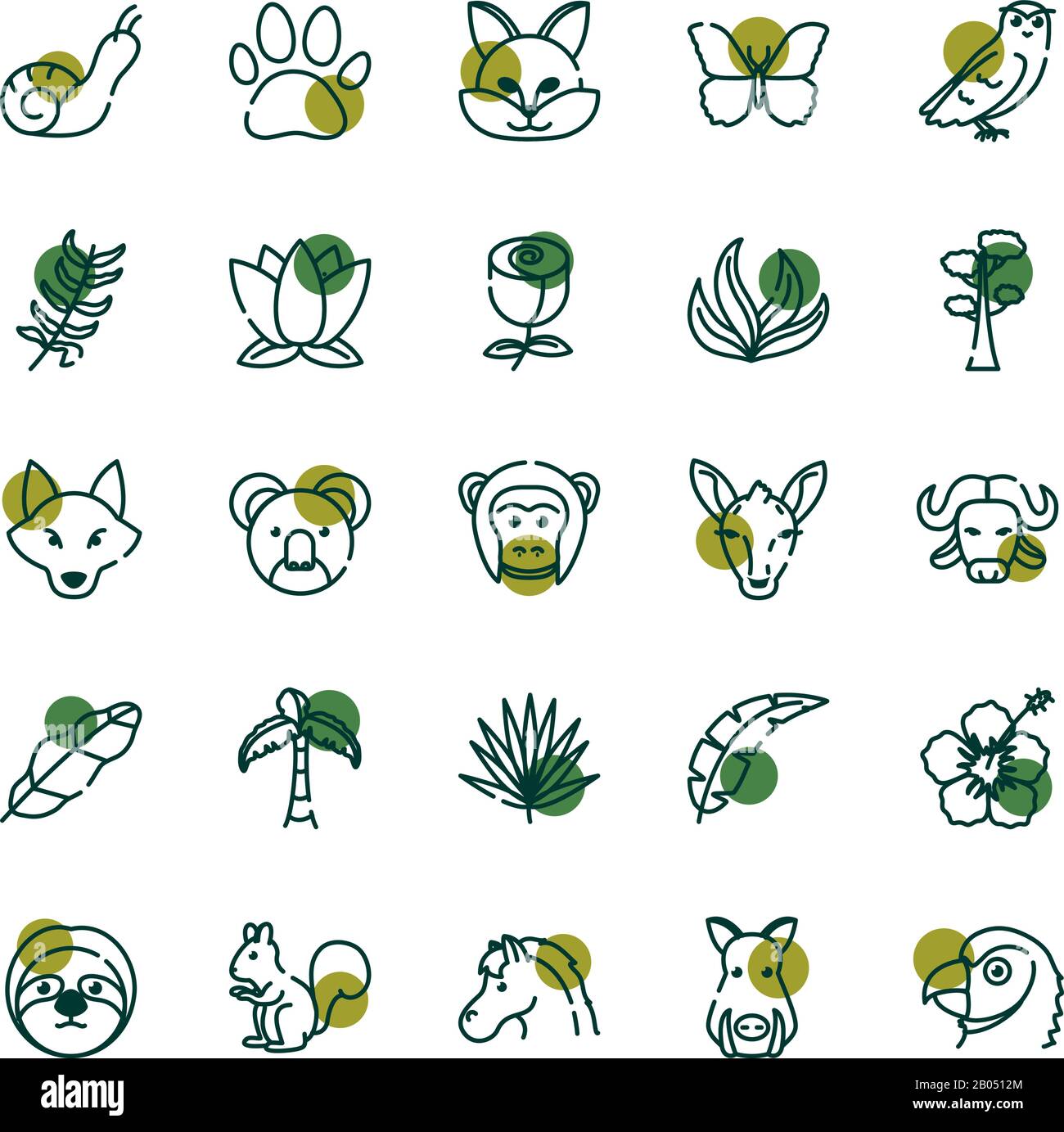 Half line half color style icon set design, Biodiversity animals life ...