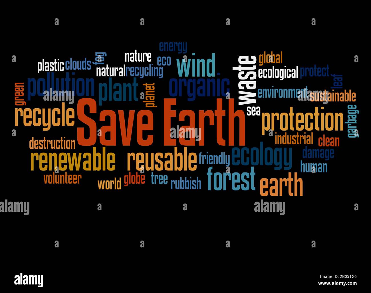 Save Earth word cloud concept on black background Stock Photo - Alamy