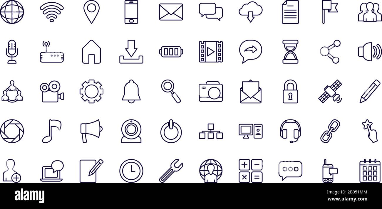 line style icon set design, Social media multimedia communication ...