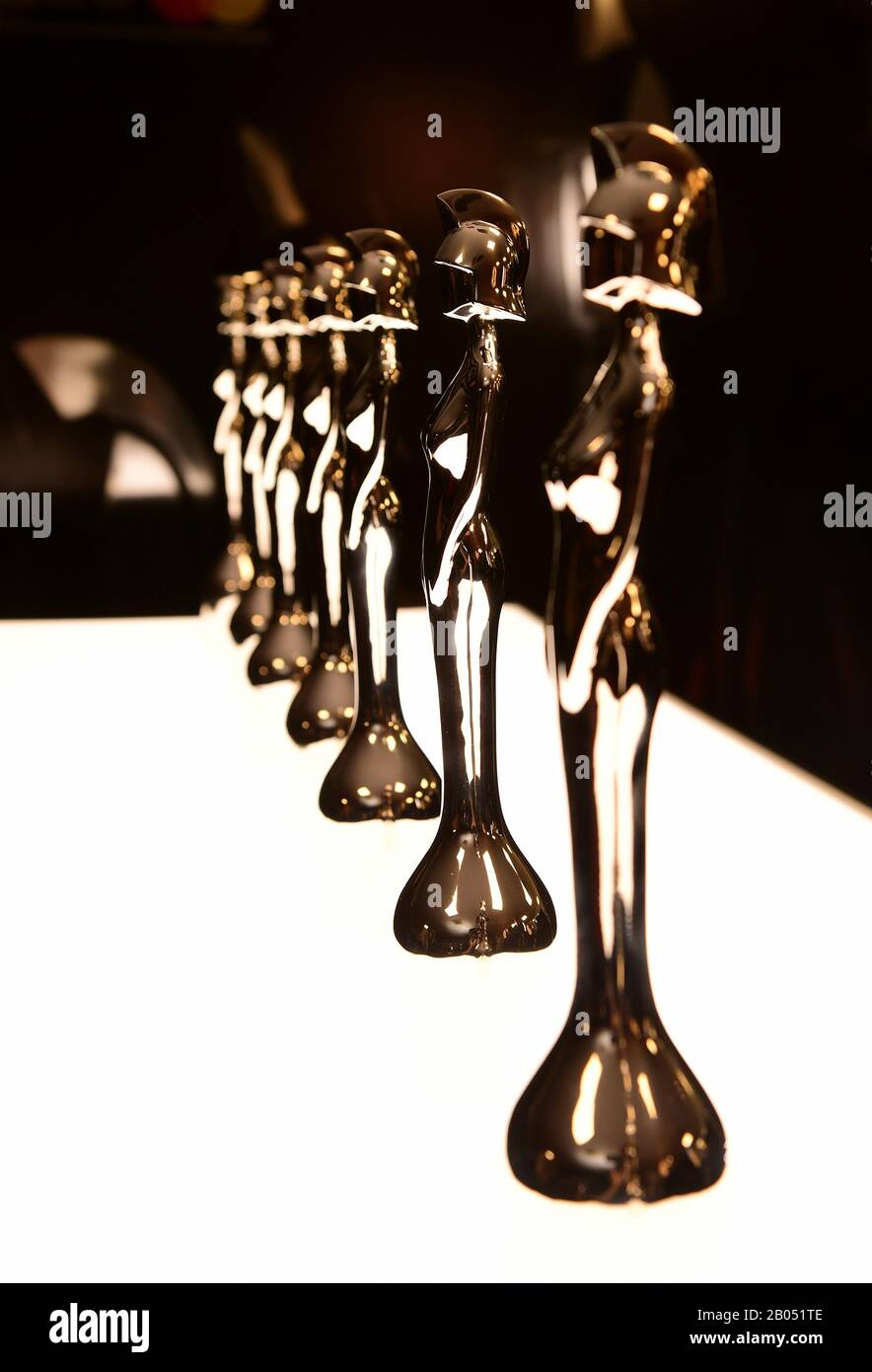 A view of the Brit Award trophies in the press room at the Brit Awards ...