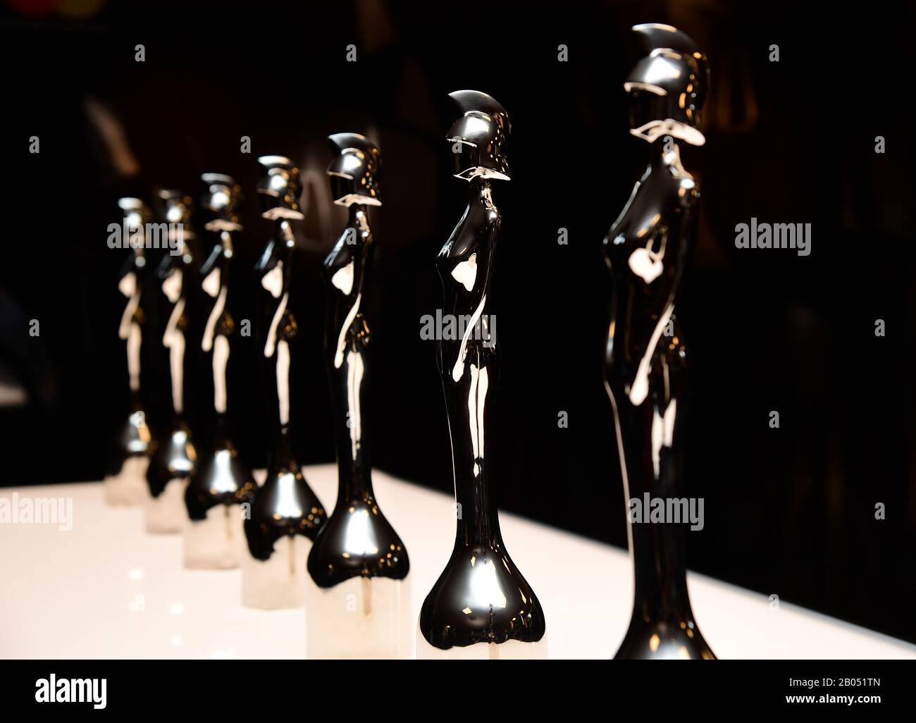A view of the Brit Award trophies in the press room at the Brit Awards ...