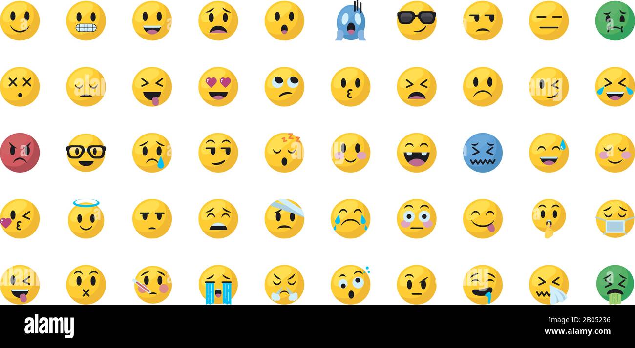 Emojis faces flat style icon set design, Cartoon expression cute ...