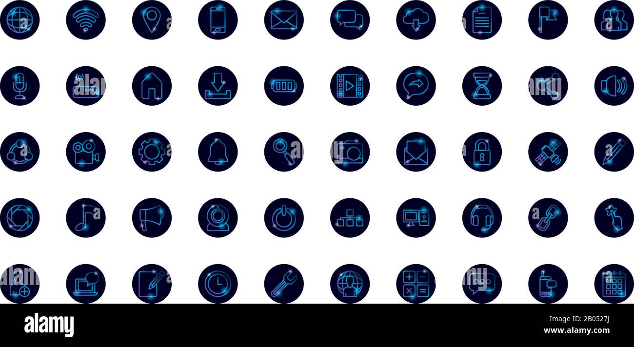 Gradient style icon set design, Social media multimedia communication ...