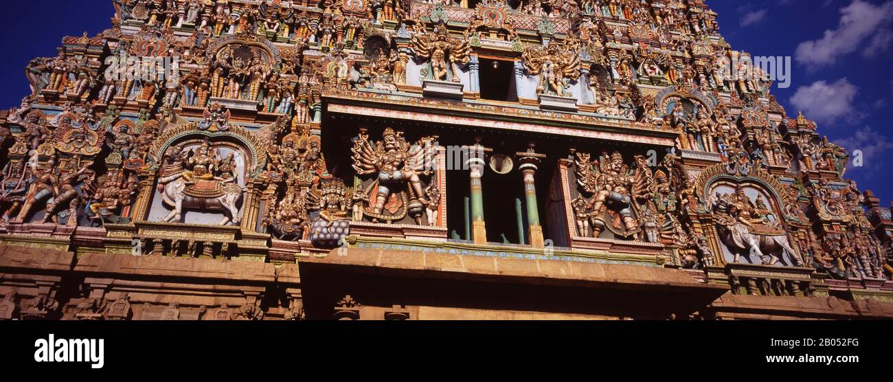 Low angle view of a temple, Sri Meenakshi Hindu Temple, Madurai, Tamil ...