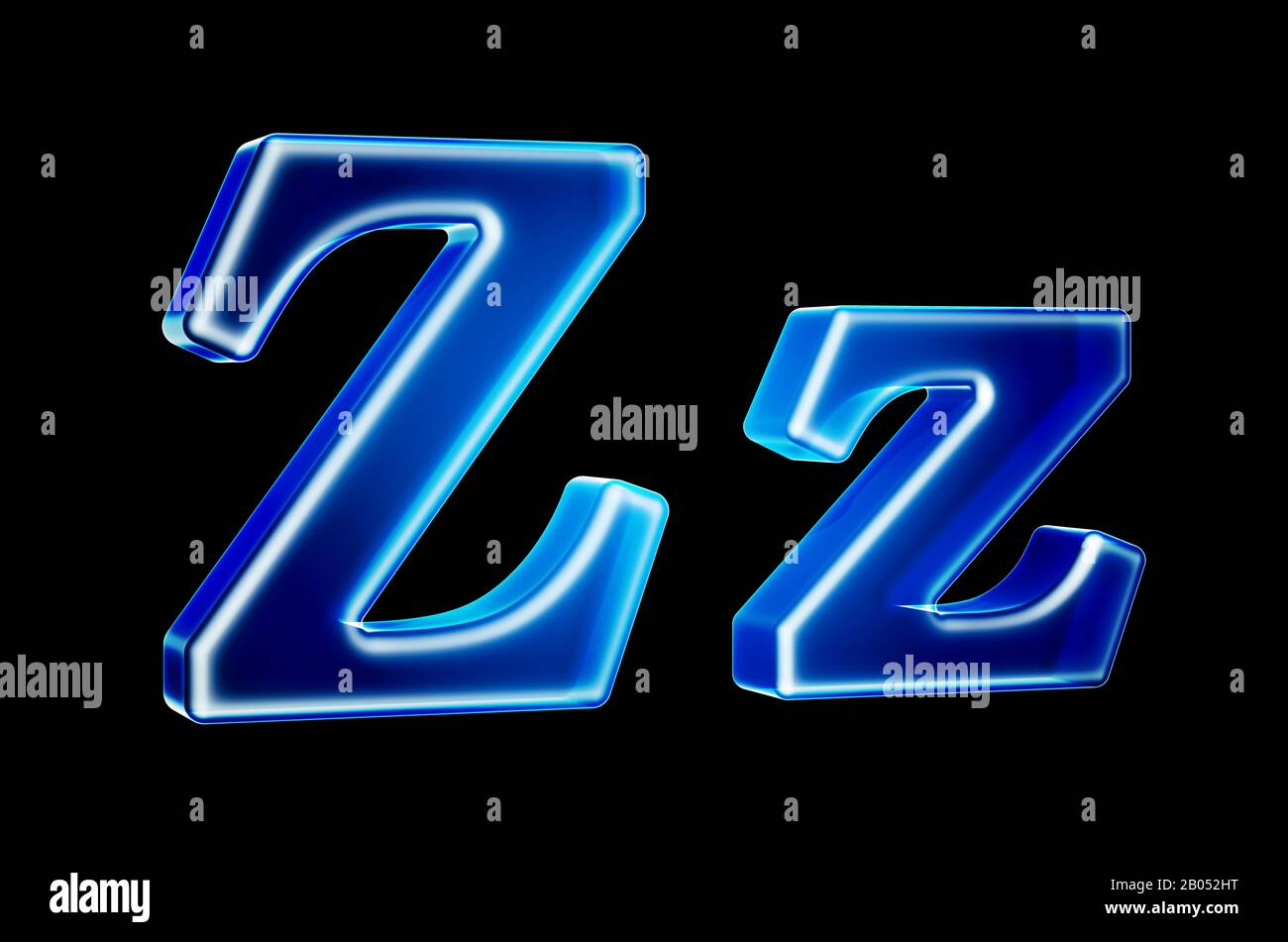 Letters Z with hologram effect, 3D rendering on black background Stock ...