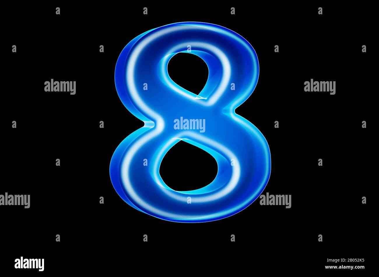 Number 8 with hologram effect, 3D rendering on black background Stock ...