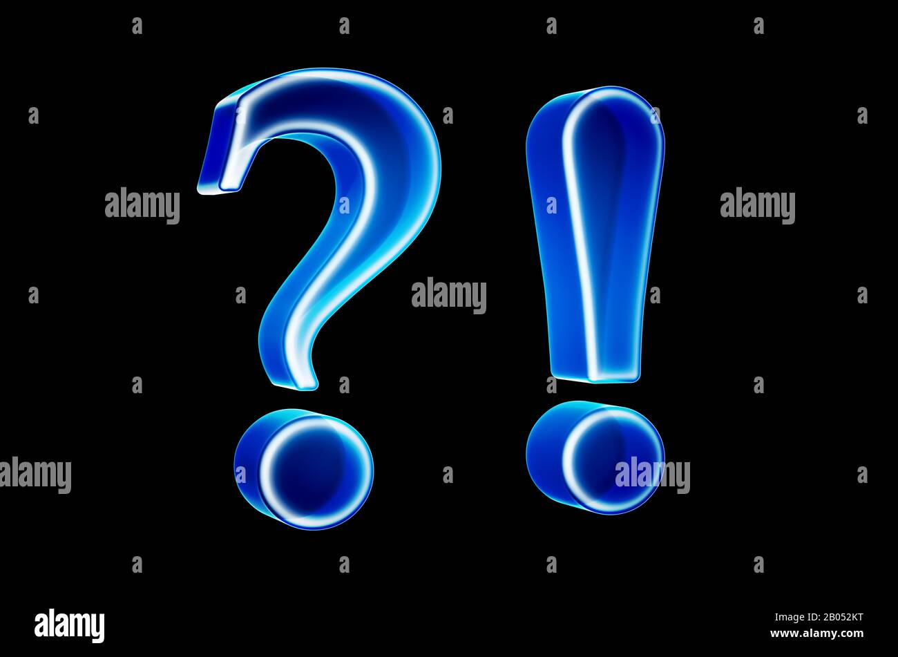 Question mark and exclamation mark with hologram effect, 3D rendering ...
