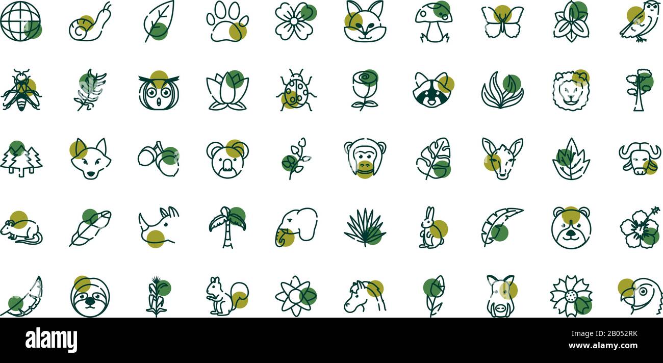 Half line half color style icon set design, Biodiversity animals life ...