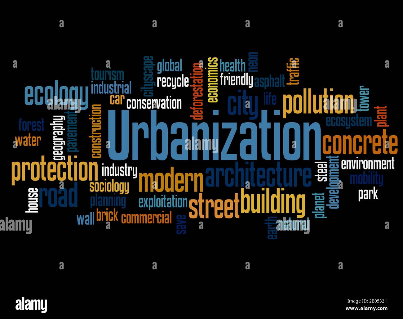 Urbanization word cloud concept on black background Stock Photo - Alamy