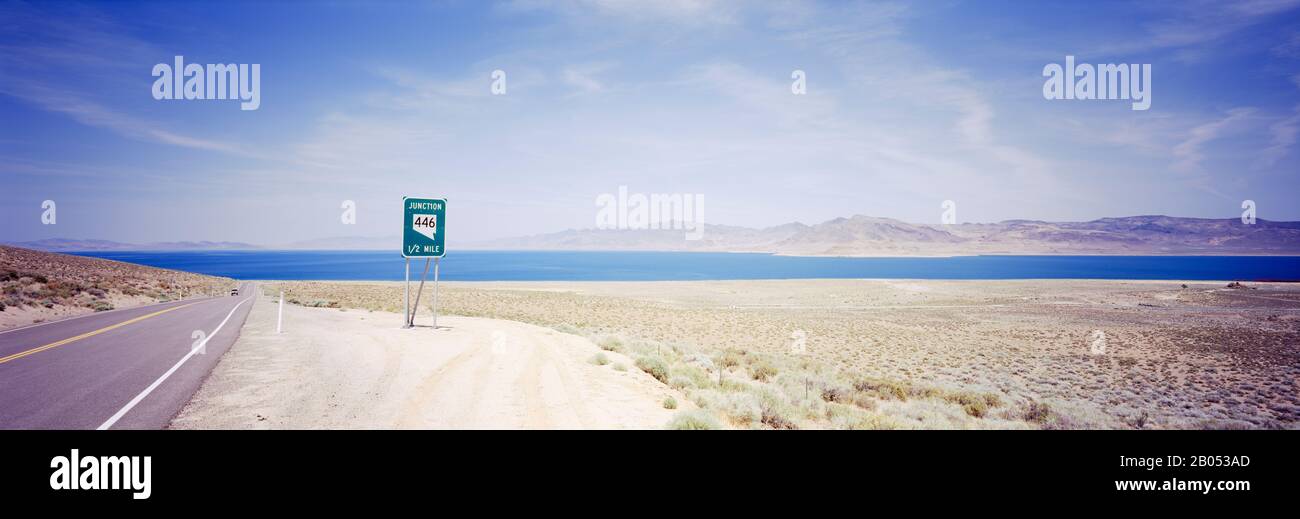 Road sign at the roadside, Nevada State Route 446, Pyramid Lake, Nevada ...