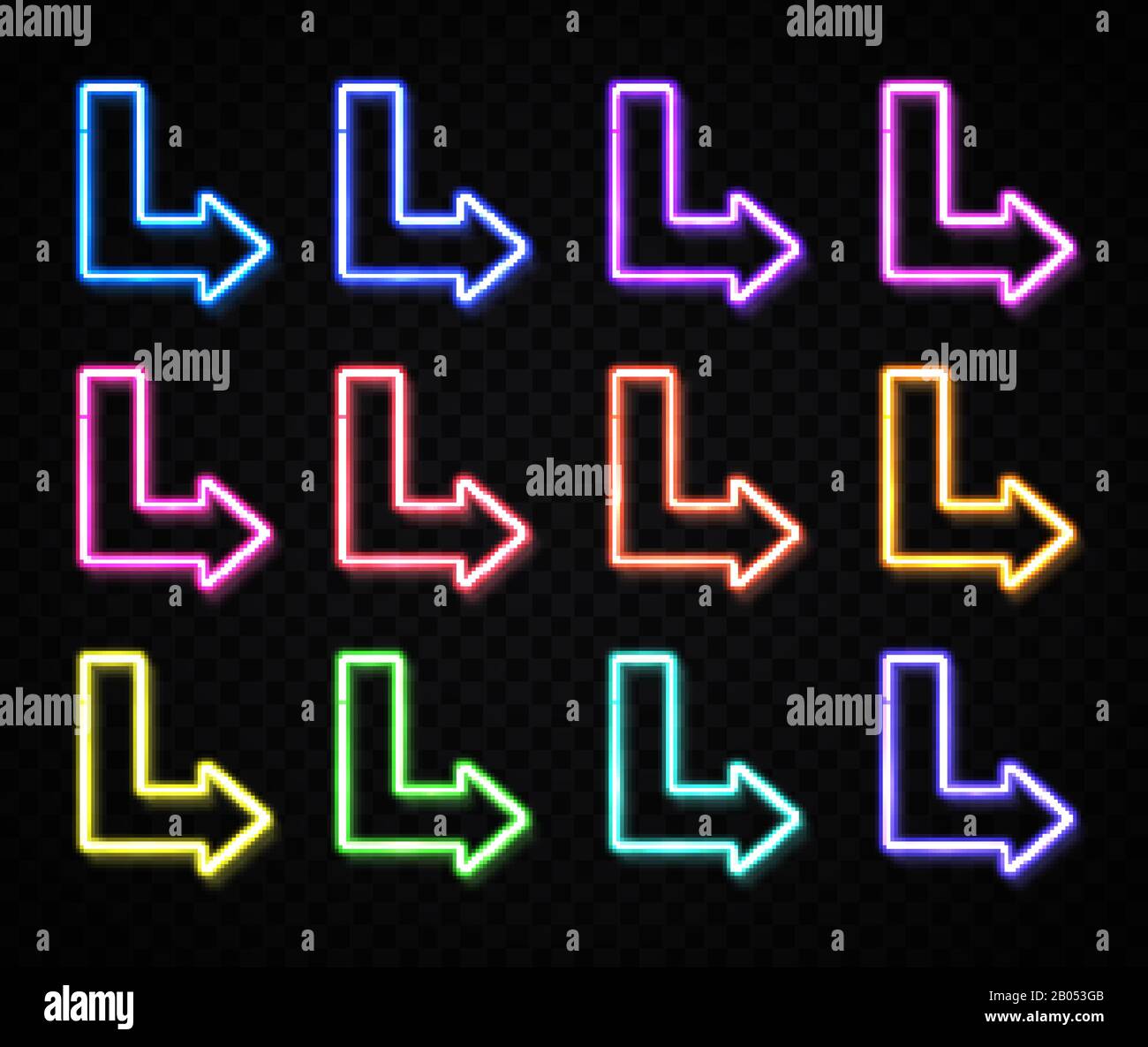 Color enter arrows symbol. Neon light 3d arrow pointer set on ...