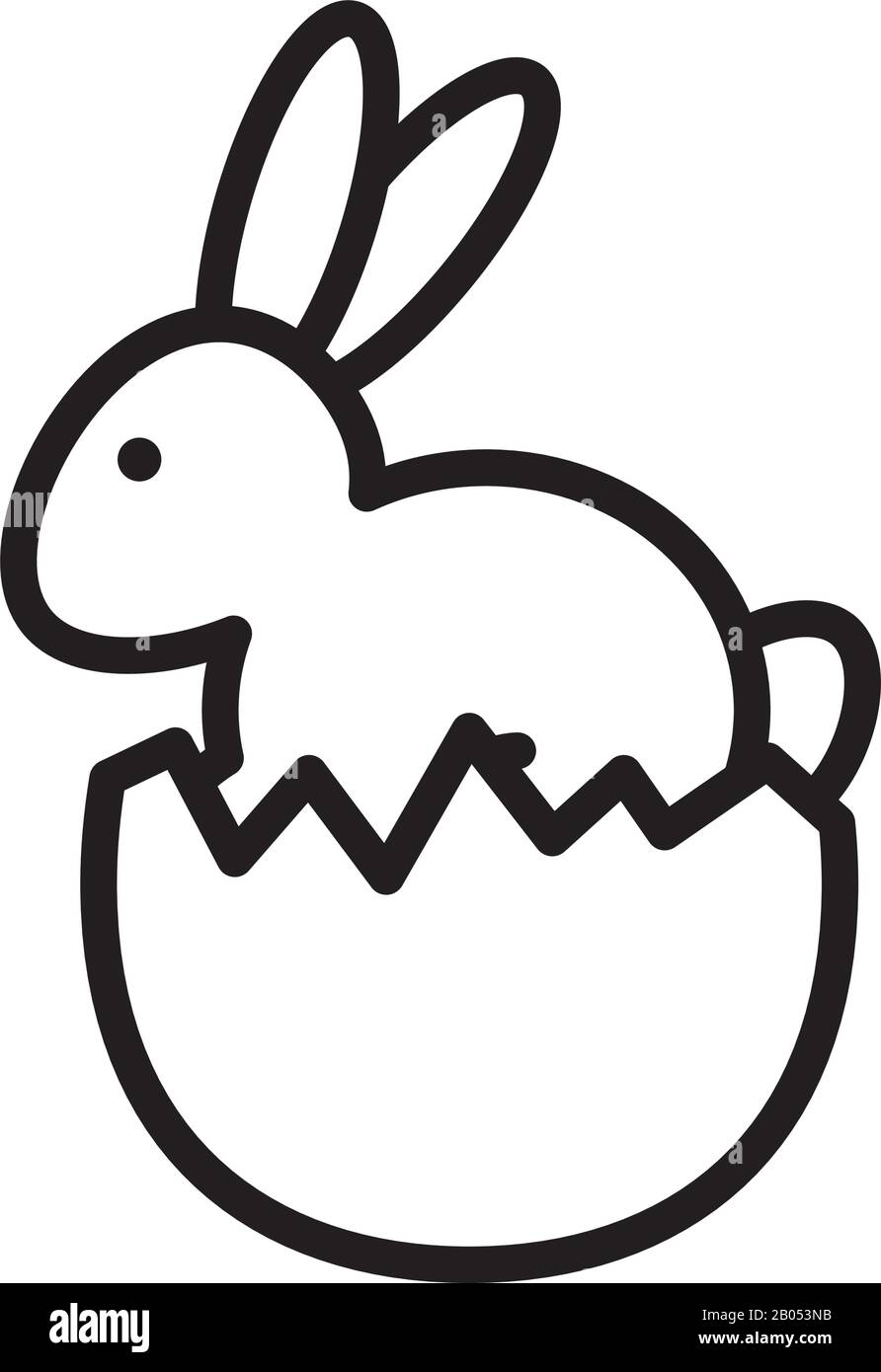cute little rabbit in egg shell broken easter line style Stock Vector ...