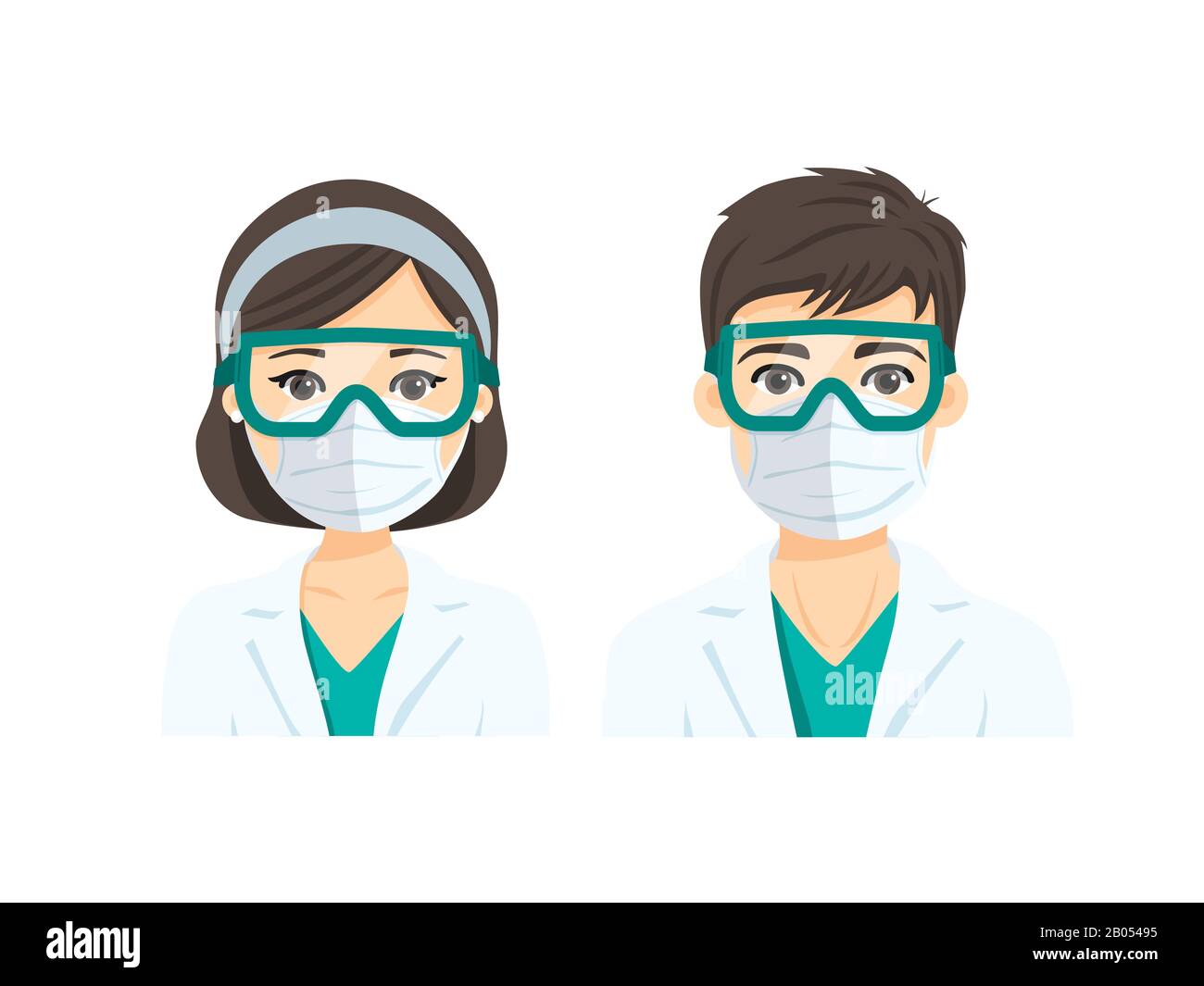 Young male and female doctor wearing the n95 respiratory protection ...